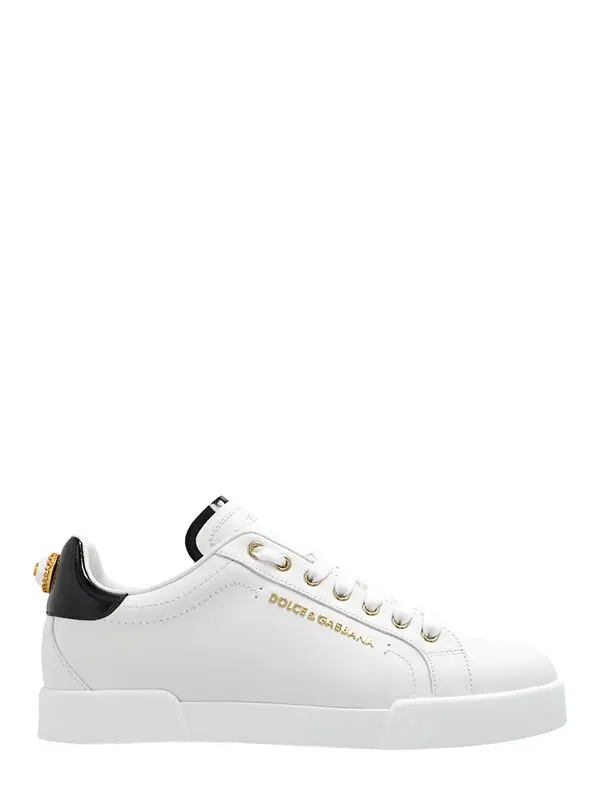 Dolce & Gabbana Leather Sneakers With Logo Appliqu - White