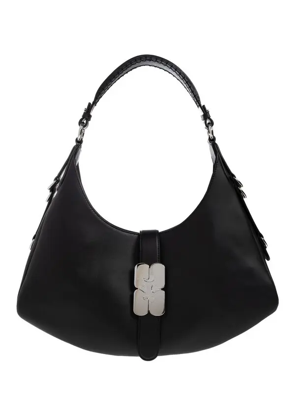 GANNI Leather Shoulder Bag - Black