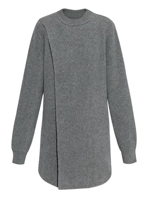 JIL SANDER Wool Sweater With Asymmetric Pleat - Grey