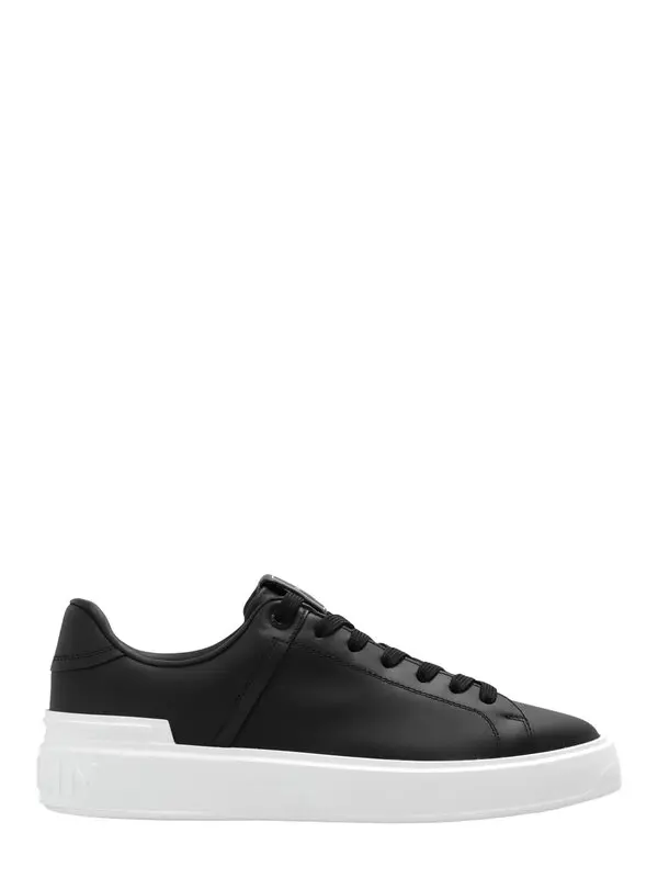 Balmain Leather Sneakers With Logo - Black