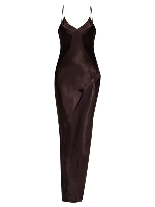 Vetements Long Satin Dress With Slit - Brown