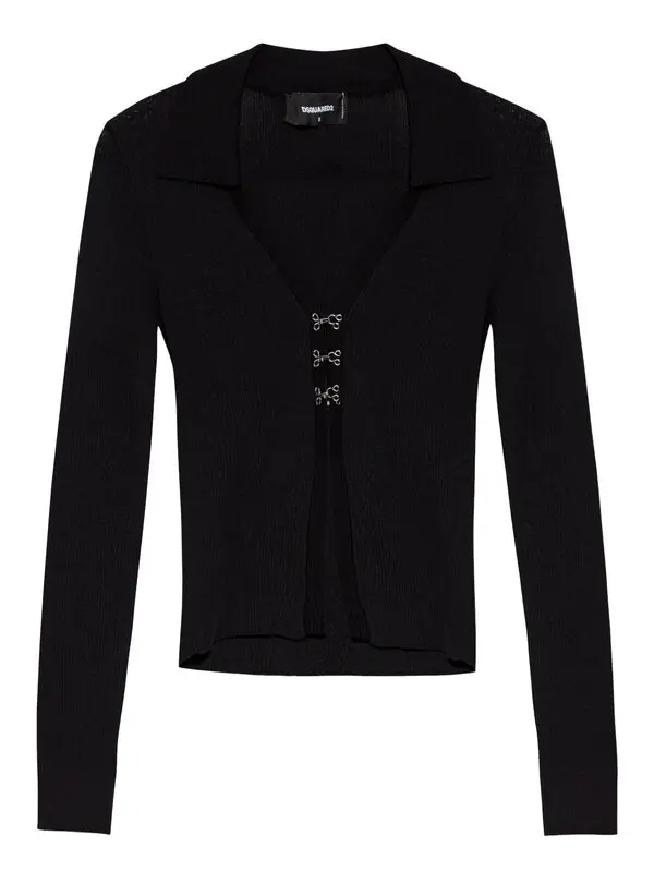 Dsquared2 Ribbed Knit Cardigan With Hook Closure - Black