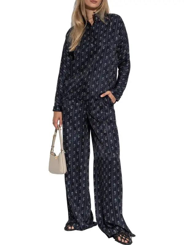 Tory Burch Patterned Wide-leg Trousers - Navy Blue