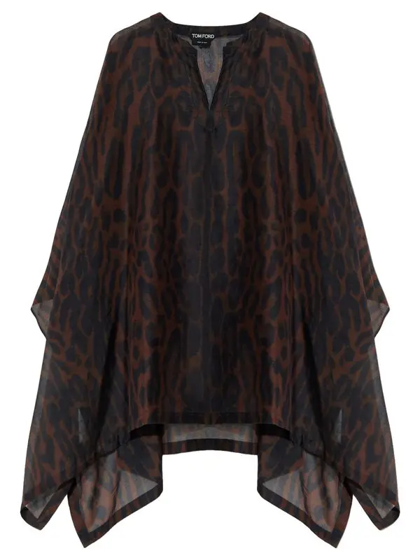 TOM FORD Animal Print Cotton And Silk Dress - Brown