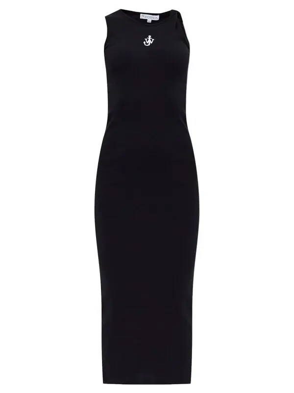 JW Anderson Ribbed Cotton Midi Dress With Anchor Logo - Black