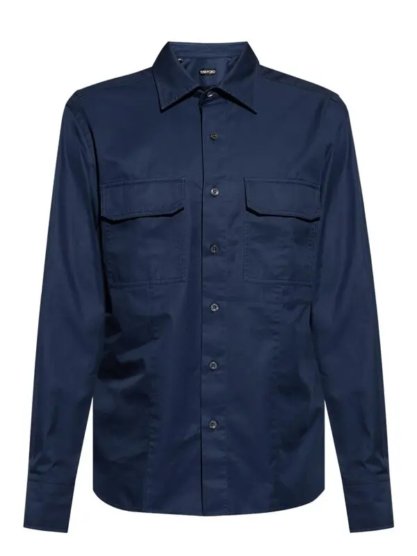 TOM FORD Cotton Shirt With Pockets - Navy Blue