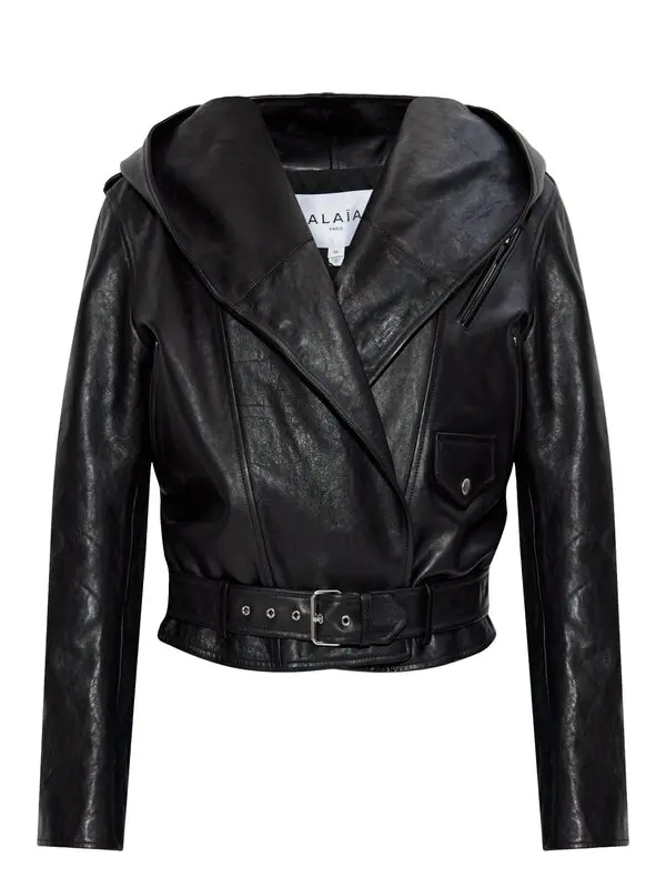 Alaïa Leather Jacket With Hood - Black