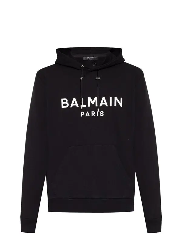 Balmain Hooded Logo Print Sweatshirt - Black