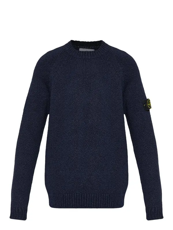 Stone Island Boucle Knit Crew Neck Sweater - Navy Blue