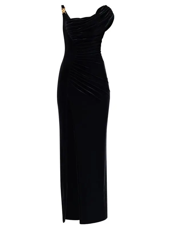Versace Draped Velvet Maxi Dress - Black
