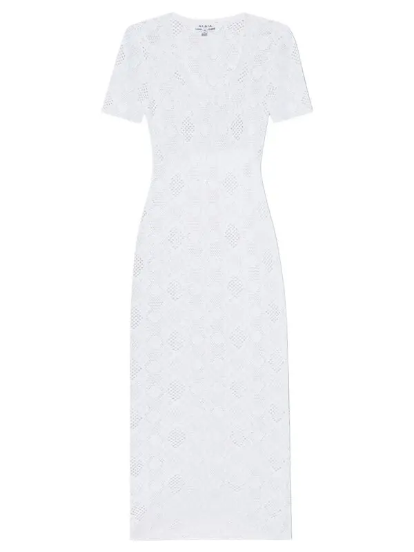 Alaïa Geometric Openwork Knit Midi Dress - White