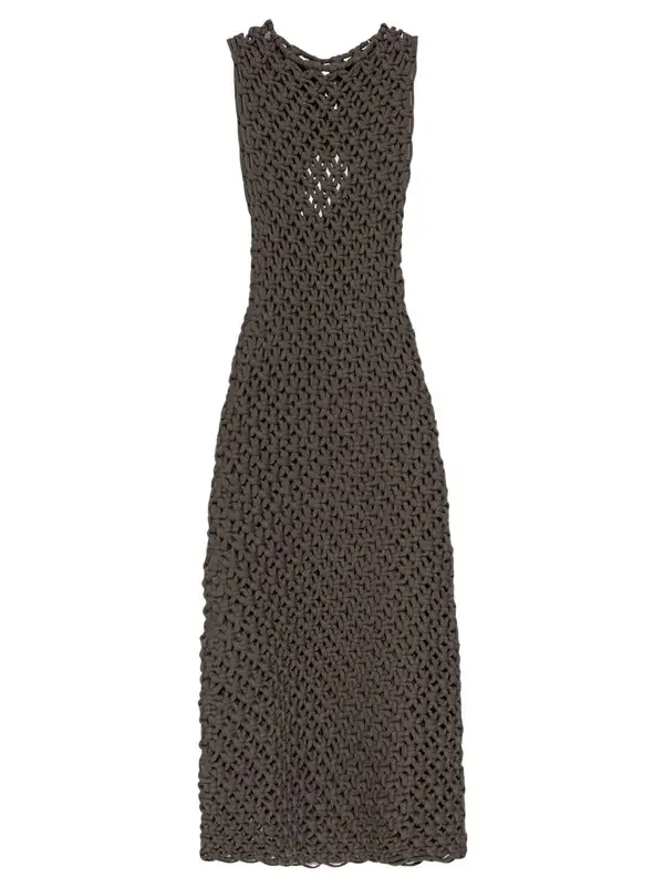 Alaïa Sleeveless Openwork Knit Midi Dress - Grey