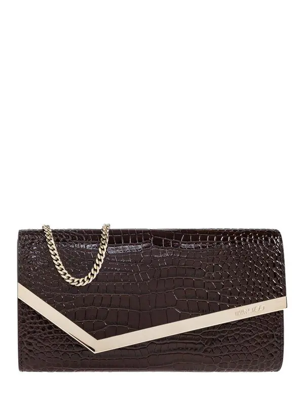JIMMY CHOO Emmie Crocodile-embossed Clutch - Brown