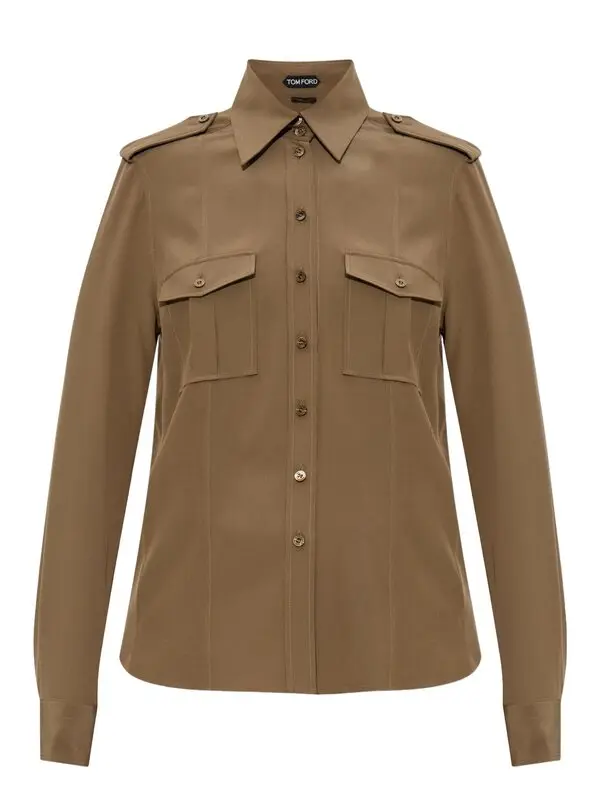 TOM FORD Silk Shirt With Epaulettes - Green