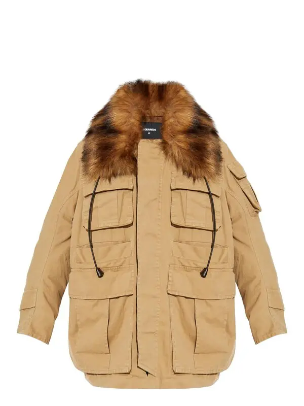 Dsquared2 Oversized Down Jacket With Fur Collar - Brown