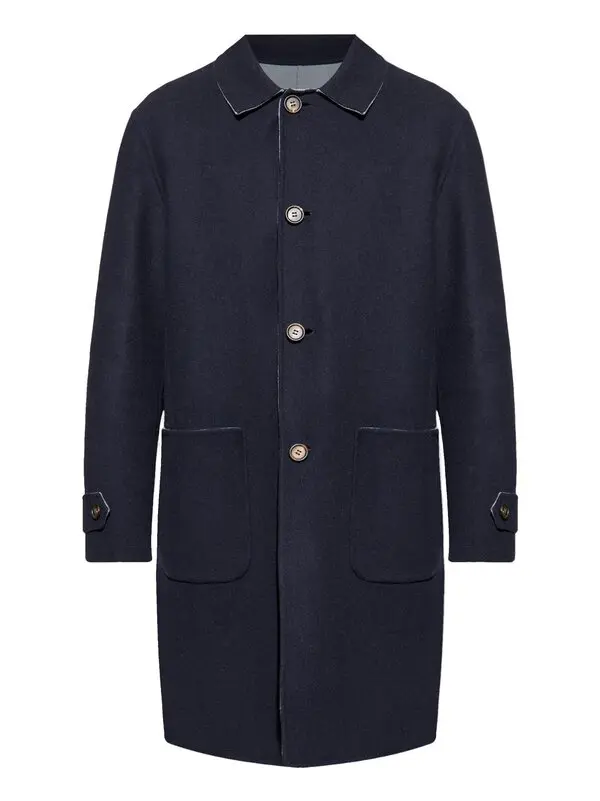 Eleventy Double-sided Wool Coat - Navy Blue