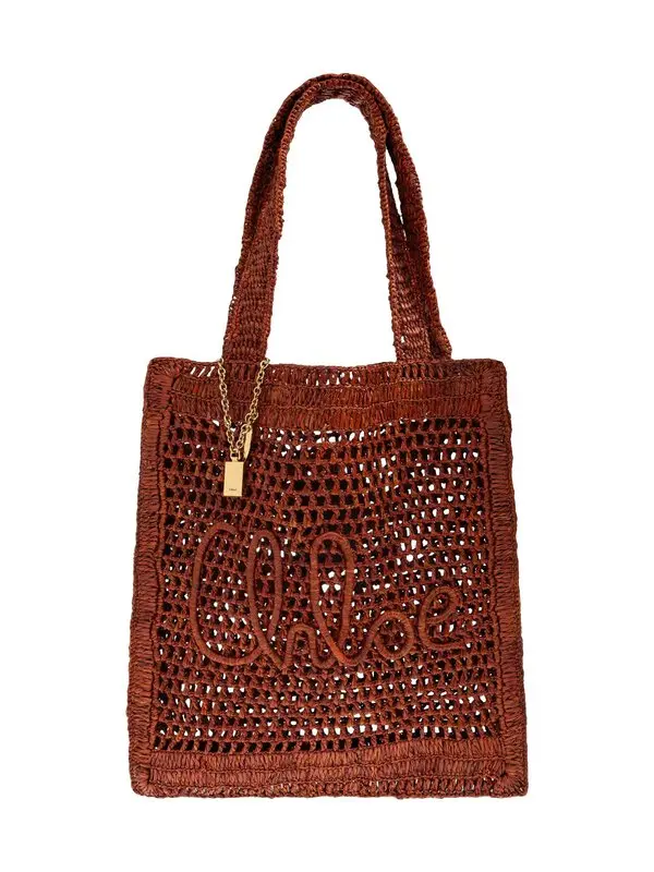Chloé Raffia Shopper Shoulder Bag - Brown