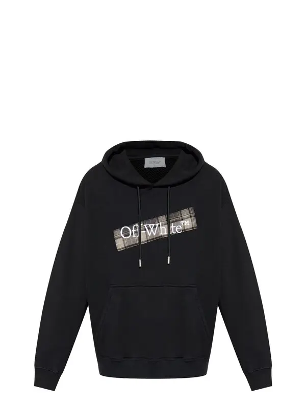 Off-White Plaid Patch Logo Hoodie - Black