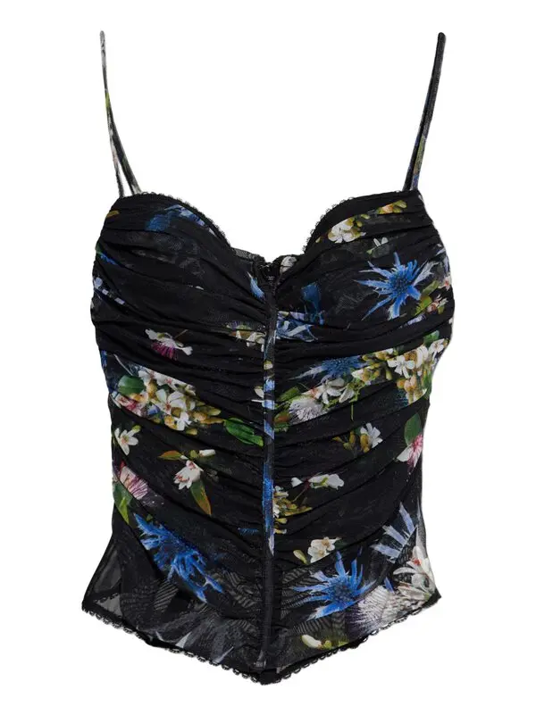 Blumarine Floral Motif Corset Top - Black