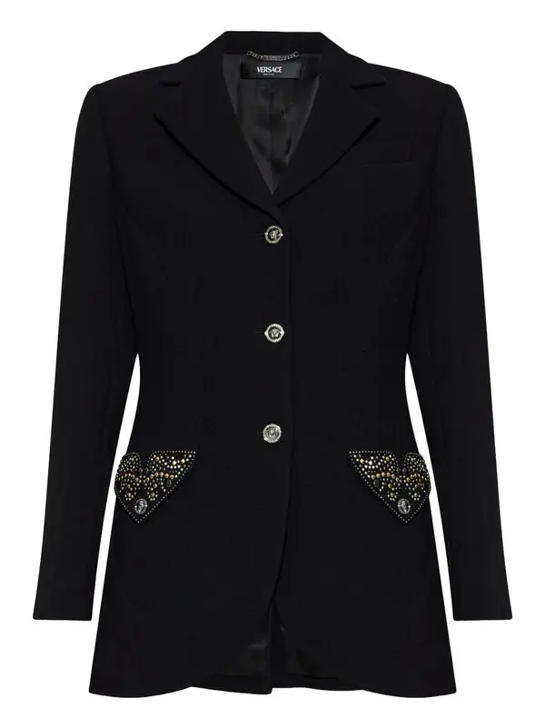 Versace Blazer With Shimmering Appliqués - Black
