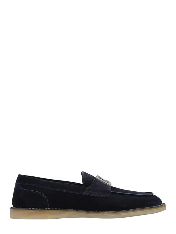 Dolce & Gabbana Suede Loafers With Logo Hardware - Navy Blue