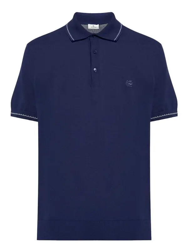 Etro Cotton Polo Shirt With Embroidered Logo - Navy Blue