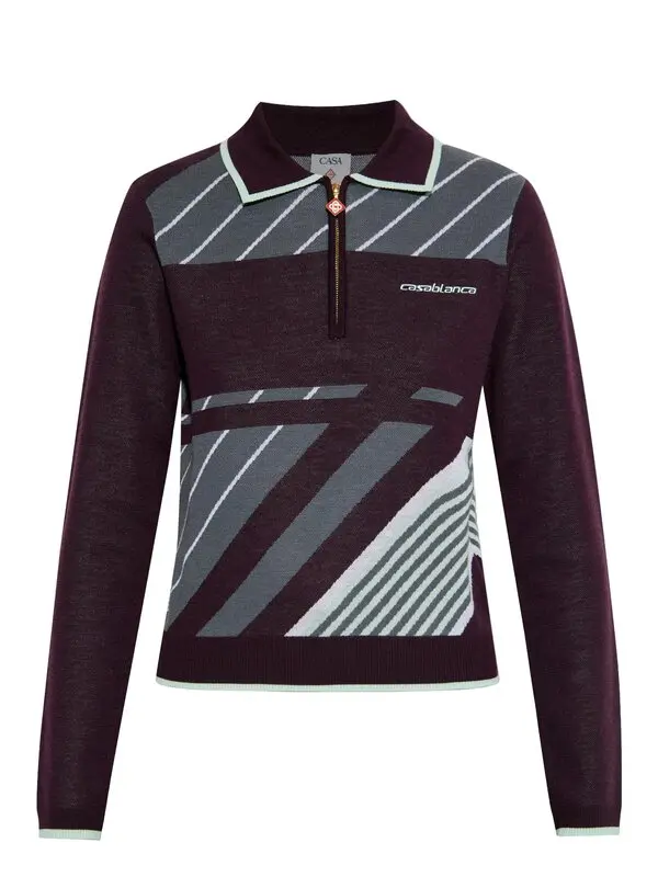 Casablanca Wool Long-sleeve Polo - Burgundy