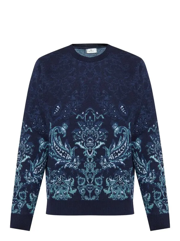 Etro Ornamental Pattern Wool Sweater - Navy Blue