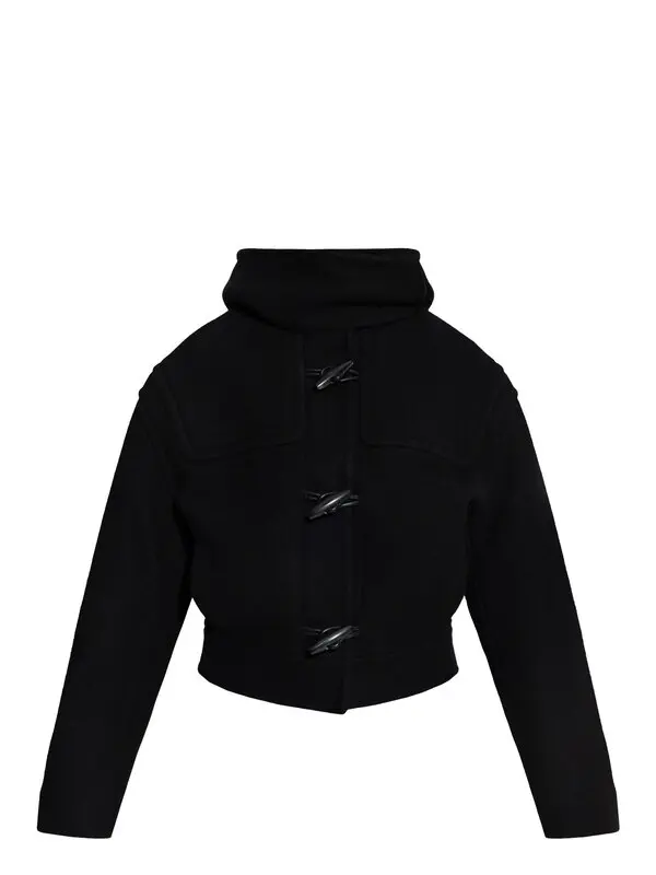 Jacquemus Wool Jacket With Hood And Toggle Fastenings - Black
