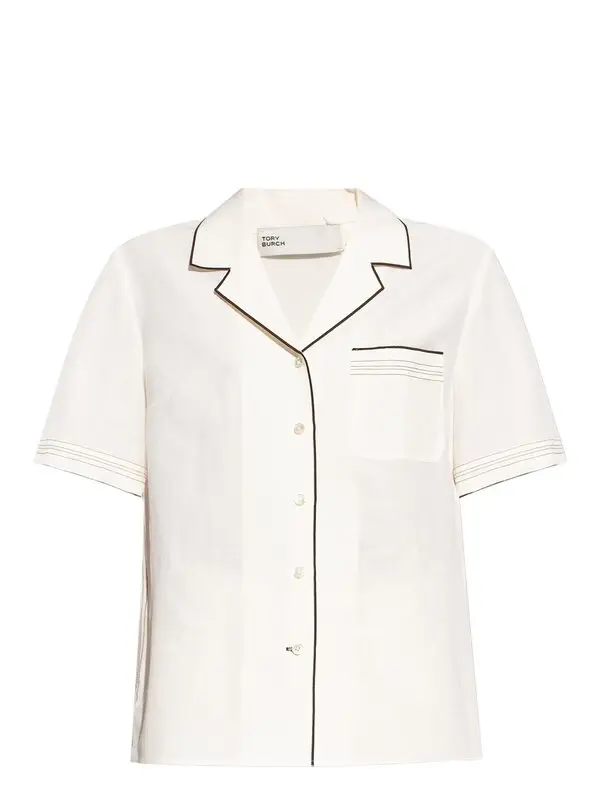 Tory Burch Short-sleeve Shirt With Contrast Trim - Cream