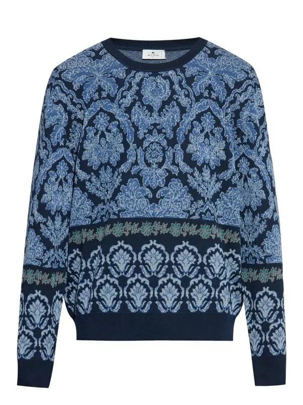Etro Floral Jacquard Cotton Sweater - Navy Blue
