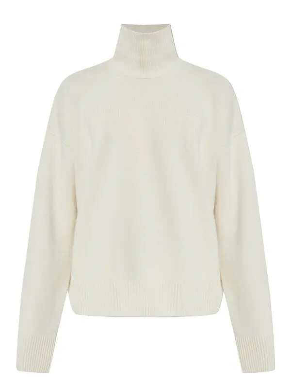 Ami Wool And Cashmere Turtleneck Sweater With Logo - Cream