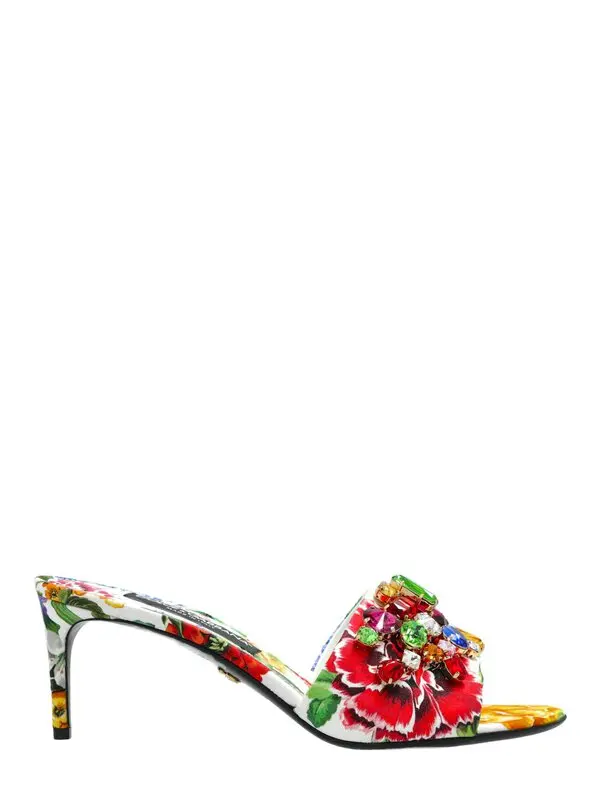 Dolce & Gabbana Floral Heeled Mules With Jewel Embellishments - Multicolour