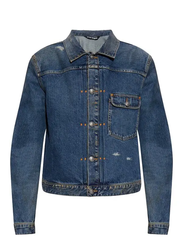 Palm Angels Vintage Effect Denim Jacket - Navy Blue