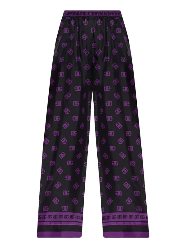 Dolce & Gabbana Silk Monogram Trousers - Black