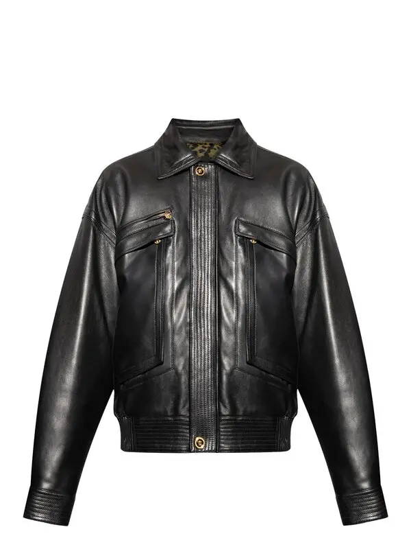 Versace Smooth Lambskin Leather Jacket - Black