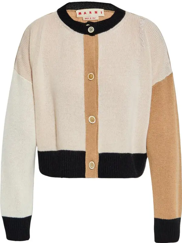 Marni Cashmere Color Block Cardigan - Cream