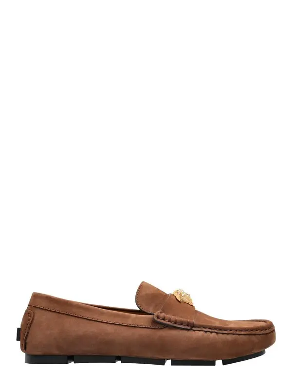 Versace Suede Loafers With Medusa Detail - Brown