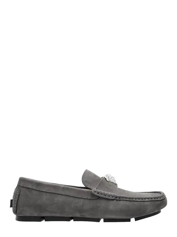 Versace Suede Loafers With Medusa Buckle - Grey