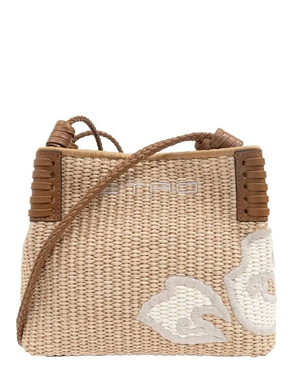 Etro Woven Shoulder Bag With Embroidery - Beige