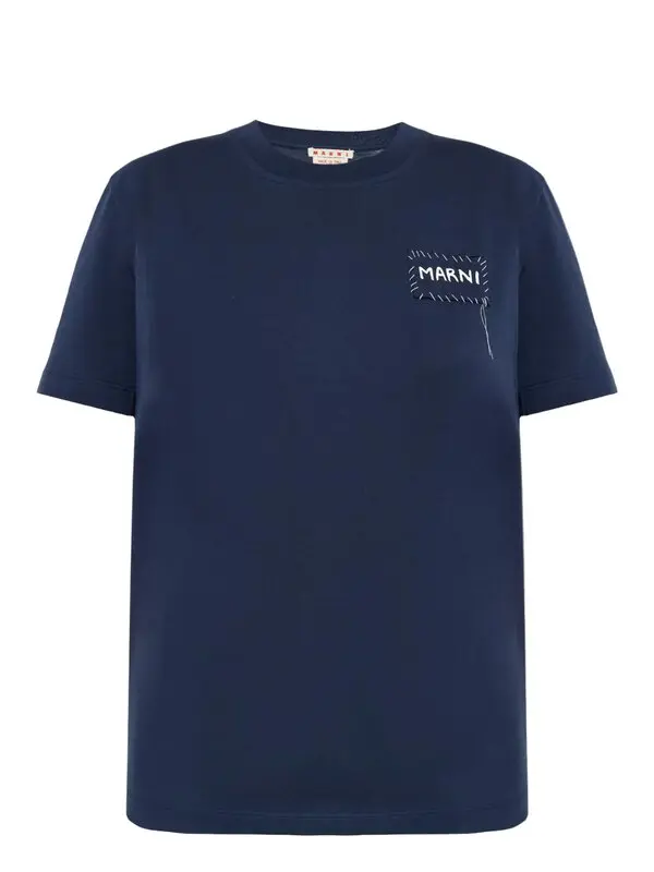Marni T-shirt With Logo Patch - Navy Blue