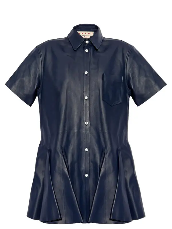 Marni Leather Mini Dress - Navy Blue