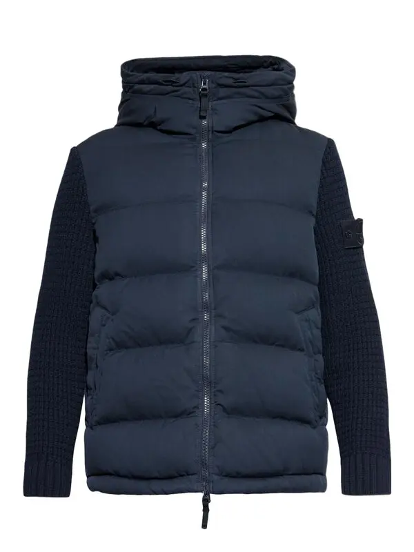 Stone Island Down Jacket With Logo Patch - Navy Blue