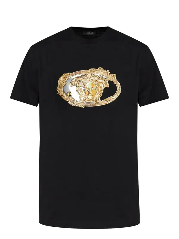 Versace T-shirt With Shimmering Appliqués - Black