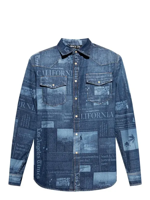 Palm Angels Printed Denim Shirt - Blue