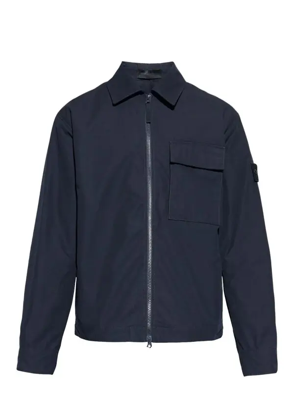 Stone Island Cotton Jacket With Logo Patch - Navy Blue