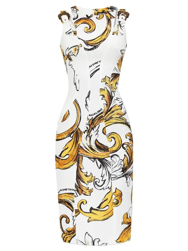 Versace Outline Barocco Print Dress - White