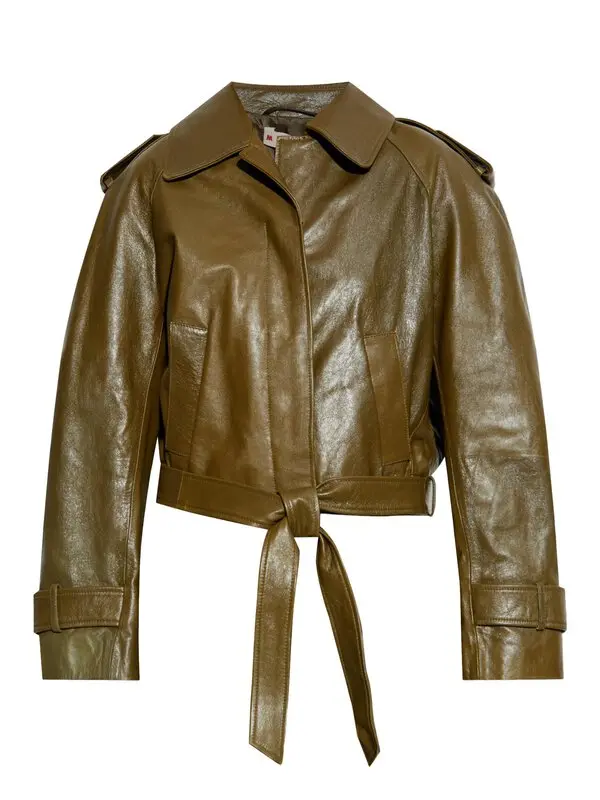 Marni Leather Jacket With Belted Waist - Green