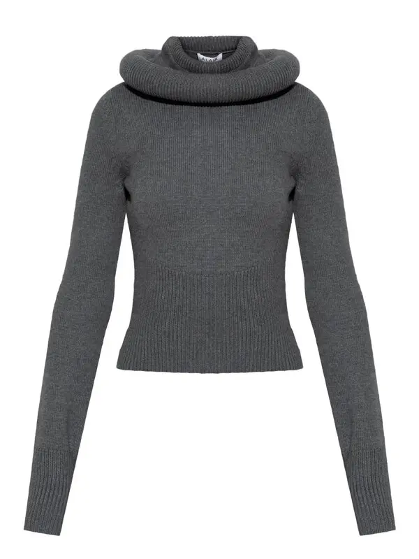 Alaïa Virgin Wool Turtleneck Hoodie - Grey