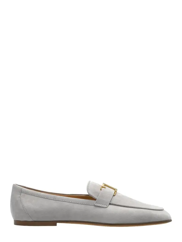 TOD’S Suede Loafers With Gold-tone Buckle - Grey